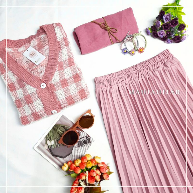 Jual 4in1 Setelan lengkap Yeji Cardi ( Cardi + Rok Plisket + Hijab ...