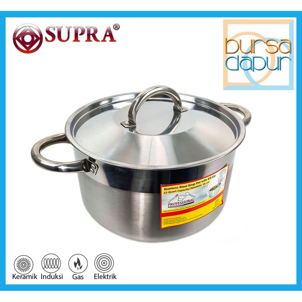 Jual Supra Stainless Cookware Soup Pot 22 Qt | Panci Sup Besar [20 ...