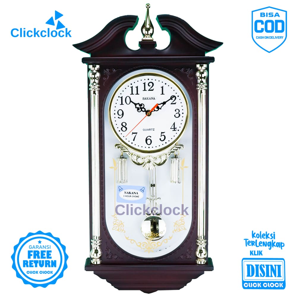 Jual Jam Dinding Bell Bunyi & Bandul Minimalis Coklat Gold Coklat Putih ...