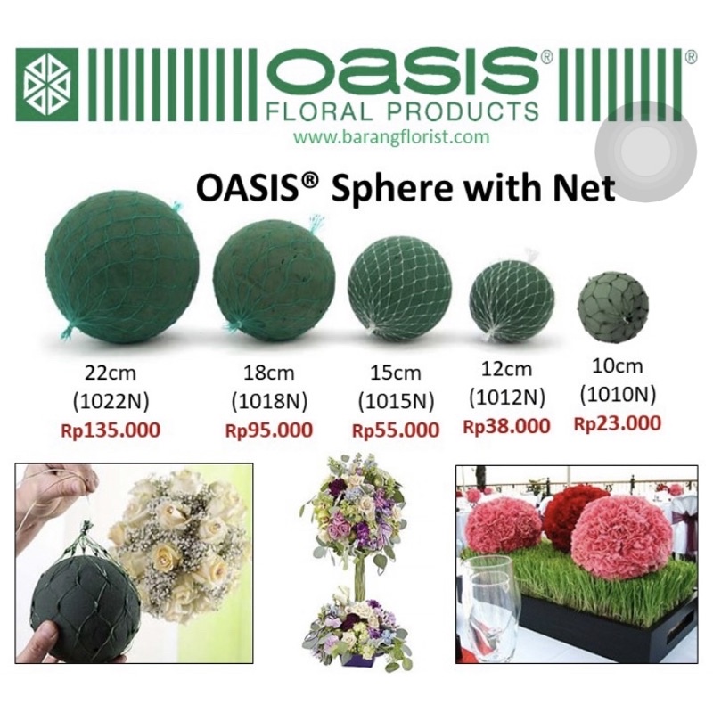 Jual OASIS Sphere with Net 10cm kode 1010N Foam bunga Bulat Foam basah ...