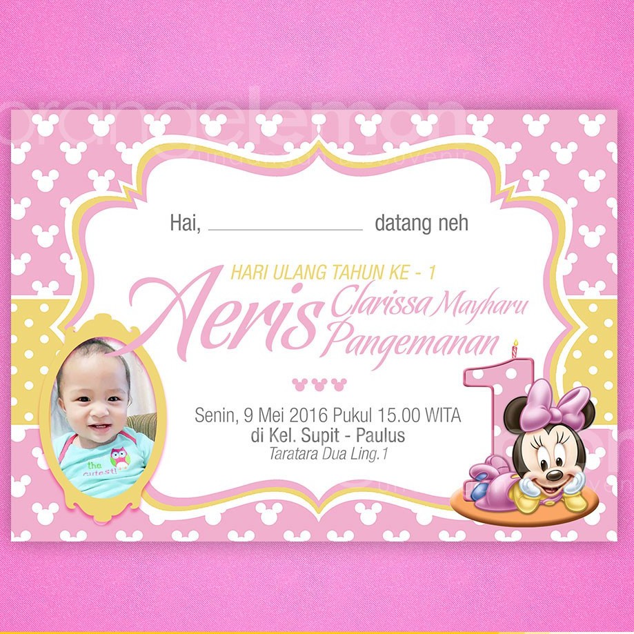 Jual Undangan Ulang Tahun Anak Tema Baby Minnie Mouse Disney Warna Pink ...