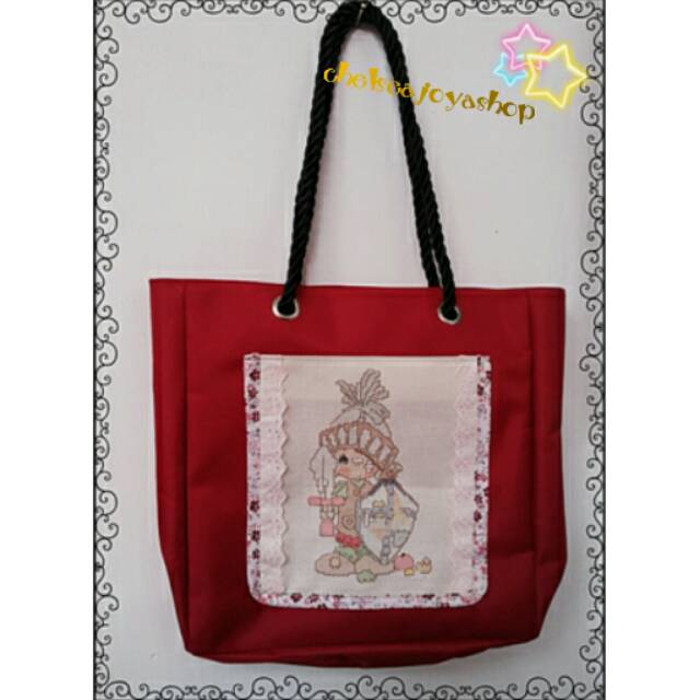 Jual Tas kain parasit saku renda kristik/cross stitch guardian angel ...