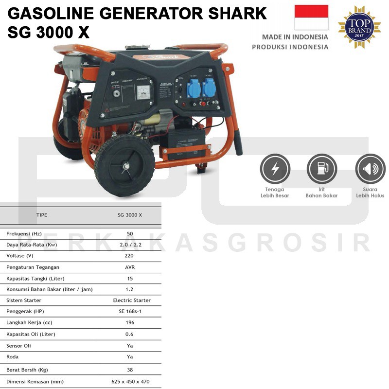 Jual Gasoline Generator SHARK SG 3000 X Gasoline Generator SG3000X 2KW ...