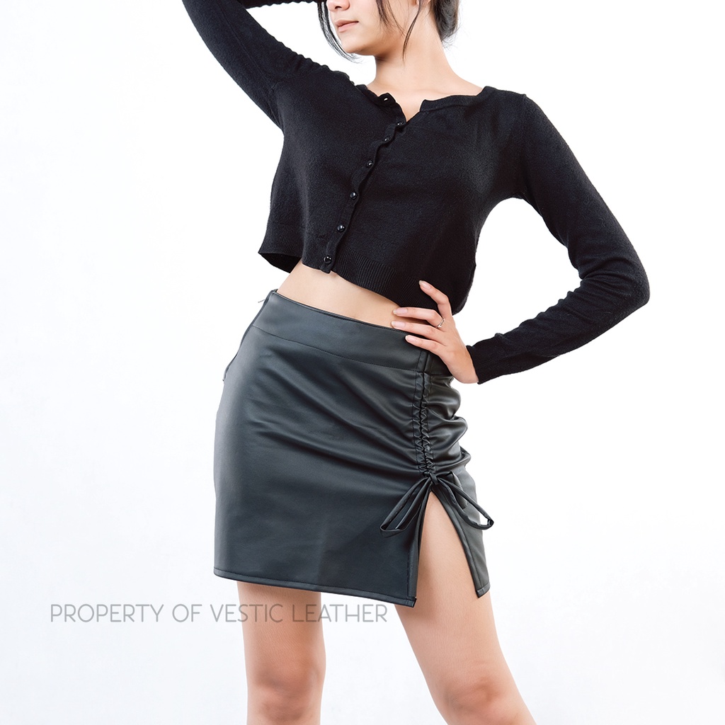 Jual Rok Mini Wanita Kulit Semi Chic Serut Paha Kiri Pinggang Tinggi ...