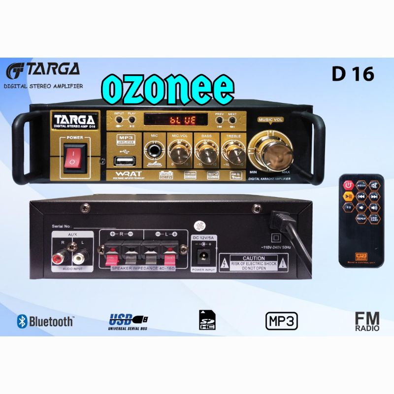 Jual AMPLI TARGA D 16 BLUETOOTH STEREO KARAOKE MP3 PLAYER FM RADIO ...