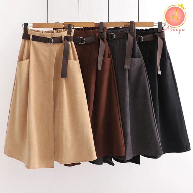 Jual ALEEYA Rok Suede 7/8 /AMBER MIDI Korean Skirt Suede (2506 ...