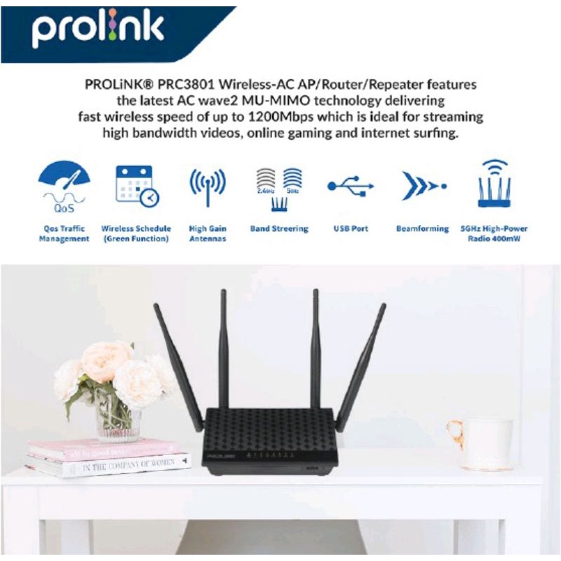 Jual Wireless PROLINK PRC3801 MU-MIMO Dual Band 1200 Mbps | Shopee ...