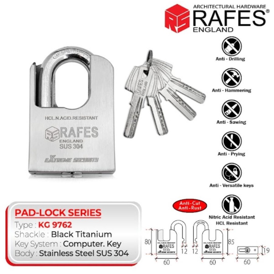 Jual Gembok Black Titanium 60mm / Pad Lock Series / RAFES ENGLAND - KG ...