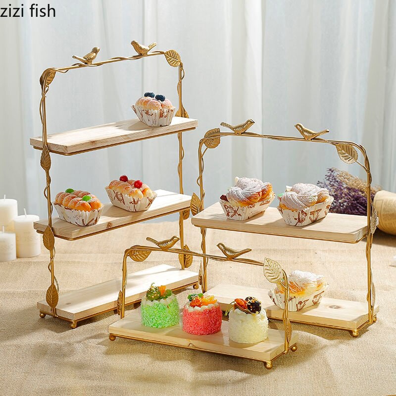 Jual Three Layers Cake Stands Golden Handle Trays Decorative Serving ...