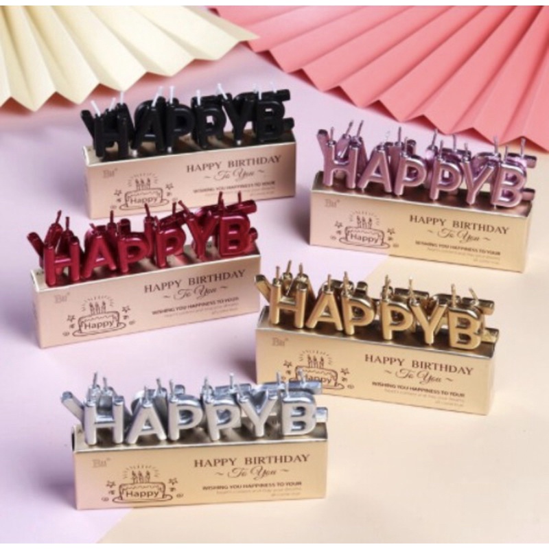 Jual lilin happy birthday metallic set/ lilin tulisan happy birthday ...