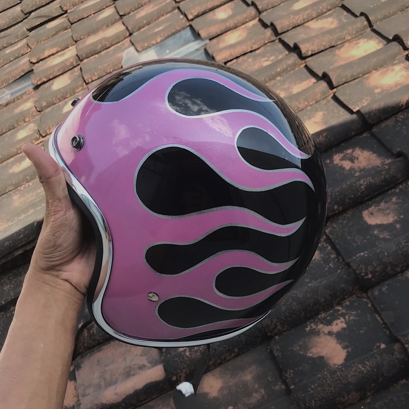 Jual Helm Custom Flame Baby Pink - Helm chopper cewek | Shopee Indonesia
