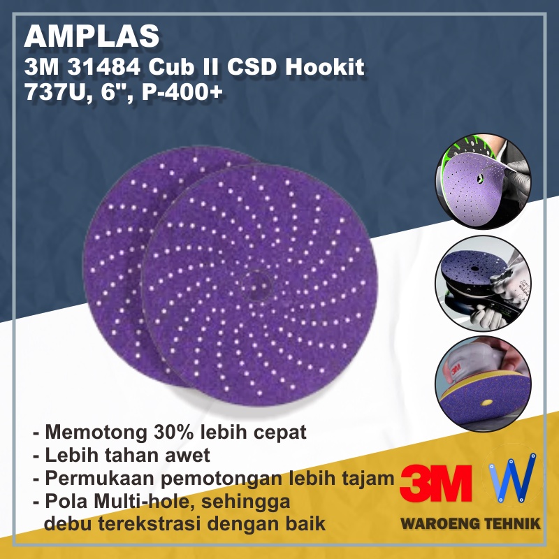 Jual Kertas Amplas Hookit 3M-PN 31484 Cubitron II CSD Hookit 6", 737U, P-400+ (1 pak isi 5 pcs ...