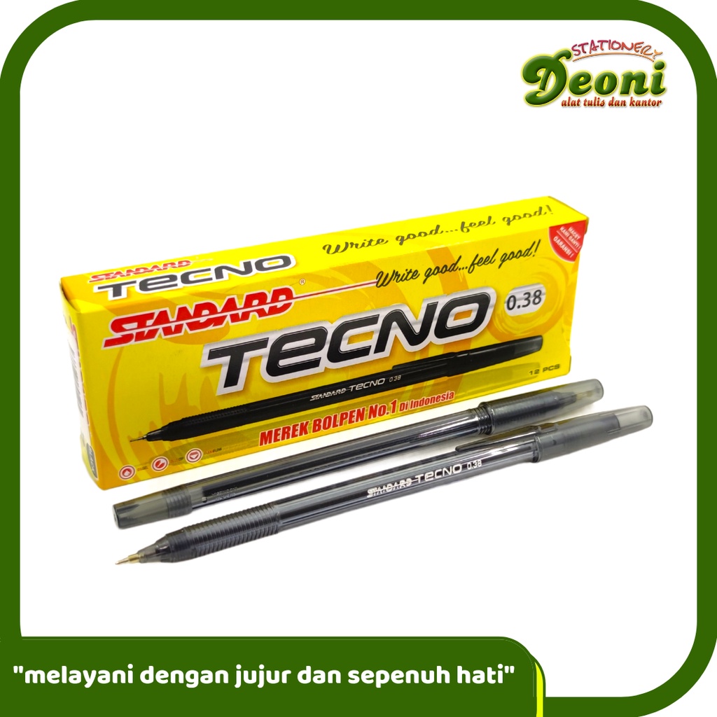 Jual STANDARD Tecno Bolpen Pulpen Pena 0.38mm Hitam ( 1 Box / 12pcs ...