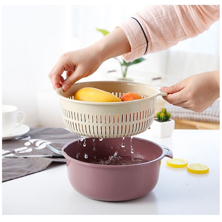 Jual Baskom Saringan 2 Lapis Tempat Cuci Buah Sayuran Drain Bucket ...