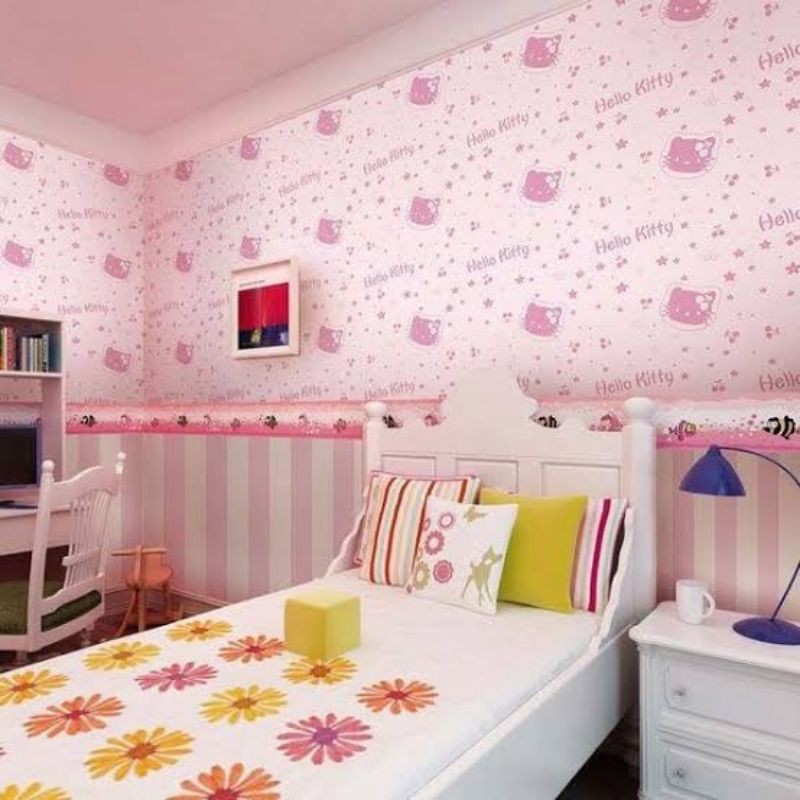 Wallpaper Dinding Kamar Hello Kitty Pink