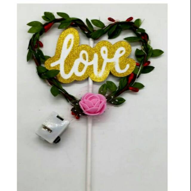 Jual Cake Topper Love Bunga Dengan Lampu Topper Kue Tart | Shopee Indonesia