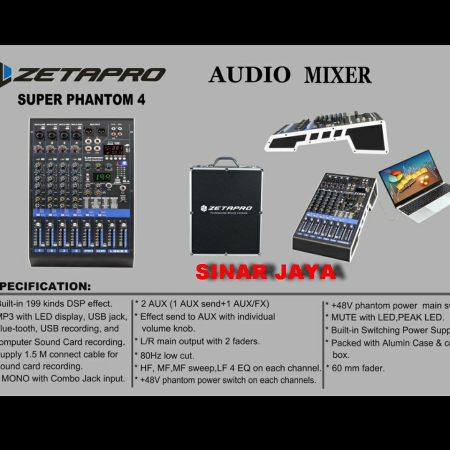 Jual [ORIGINAL] MIXER AUDIO ZETAPRO SUPER PHANTOM 4 4CH FREE KOPER | Shopee Indonesia