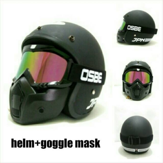 Jual Helm Bogo Dewasa Retro SNI JPN Hitam Dof Pakai Goggle Mask ...