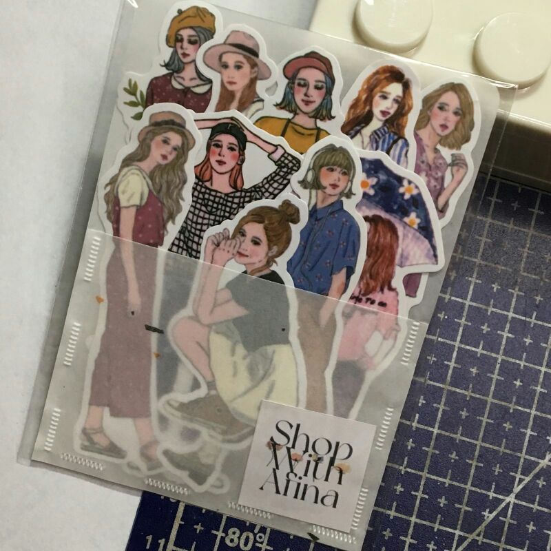 Jual Sticker Aesthetic | 10 pcs OOTD Girls Illustration Stickers Vol. 1 ...