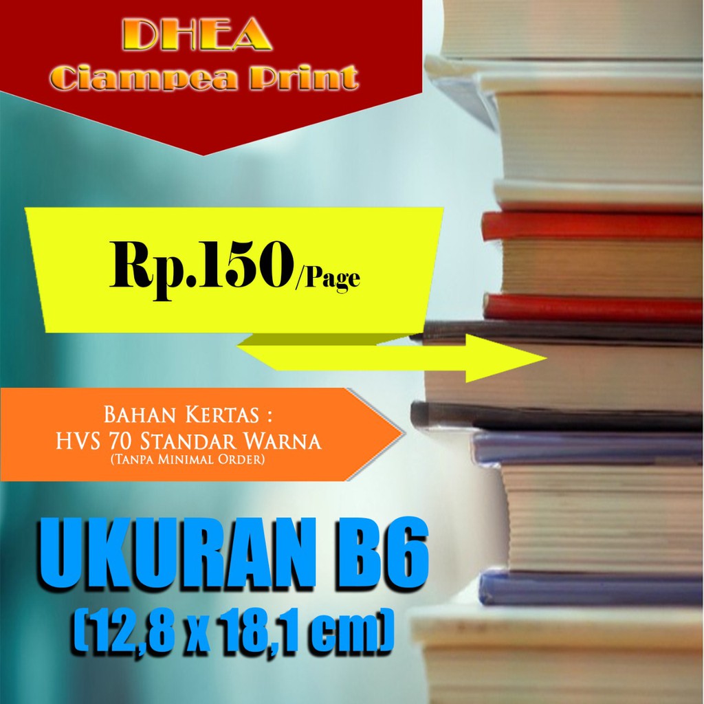 Jual JASA CETAK BUKU KERTAS HVS STANDAR WARNA ukuran B6 (12,8x18,1 ...
