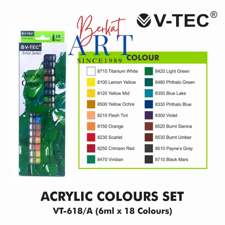 Jual V-TEC ACRYLIC COLOURS 18 WARNA / CAT AKRILIK V-TEC SET 6ML ...