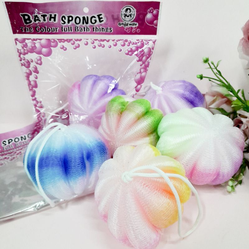 Jual Spon Mandi Bulat Sponge Jaring Labu Rainbow ISI 6PCS Spon Shower ...