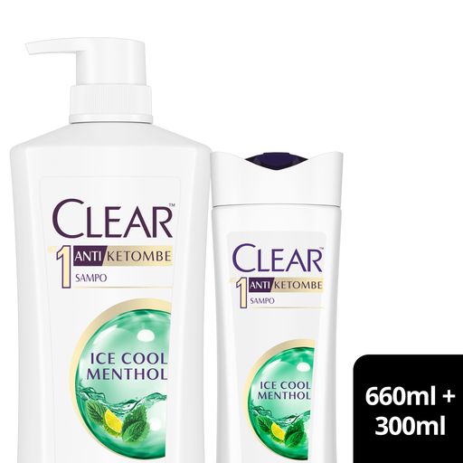 Jual CLEAR Shampoo Anti Ketombe Ice Cool Menthol 660ml + 300ml | Shopee ...