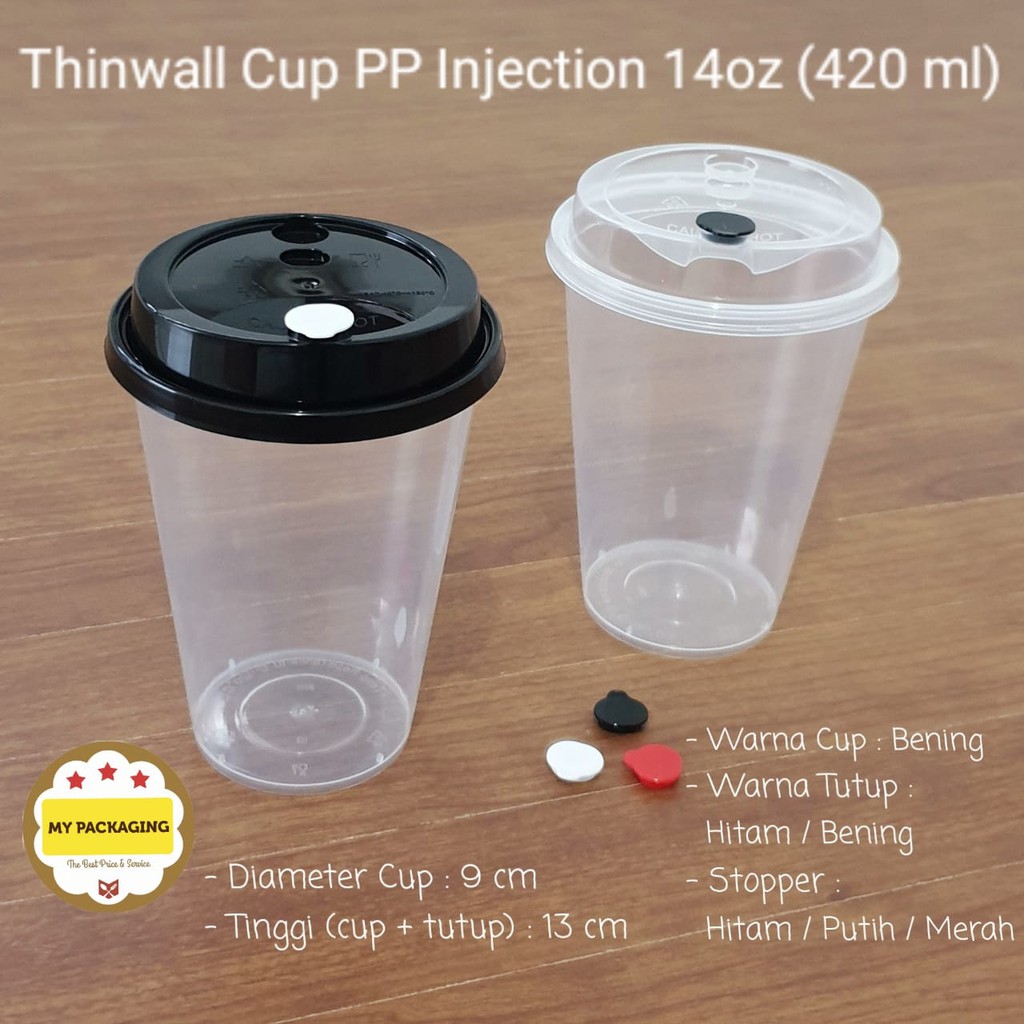 Jual Gelas Boba / Cup PP Injection 400ml BENING 14oz (Cup+Tutup+stopper ...