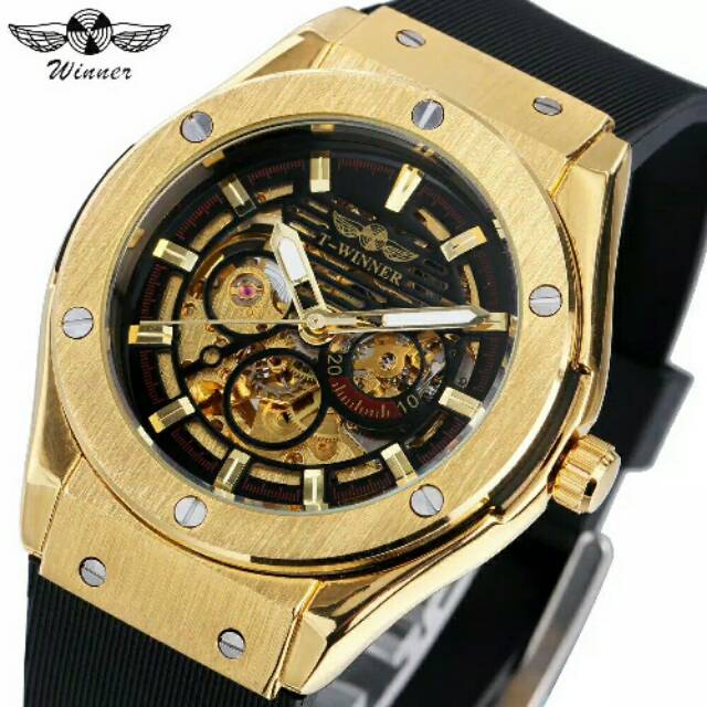 Jual Winner Asli Jam Tangan Mekanik Otomatis Dial Rangka Emas Metal ...