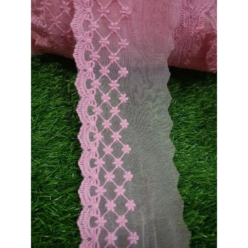 Jual renda tile pink lebar 9cm meteran | Shopee Indonesia
