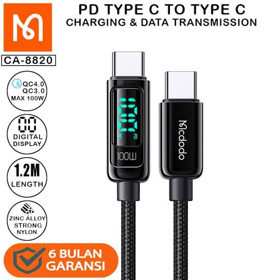Jual MCDODO DIGITAL PRO CABLE USB C TO C PD 100W 1,2M FAST CHARGING CA ...