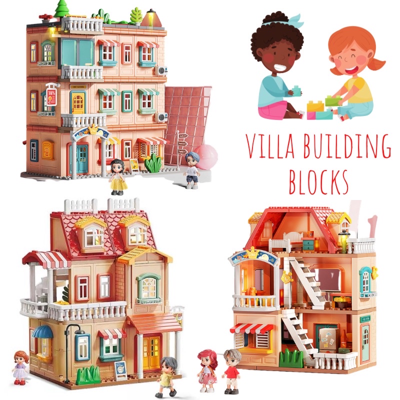 Jual feelo building blocks genius architect villa playhouse diy ...