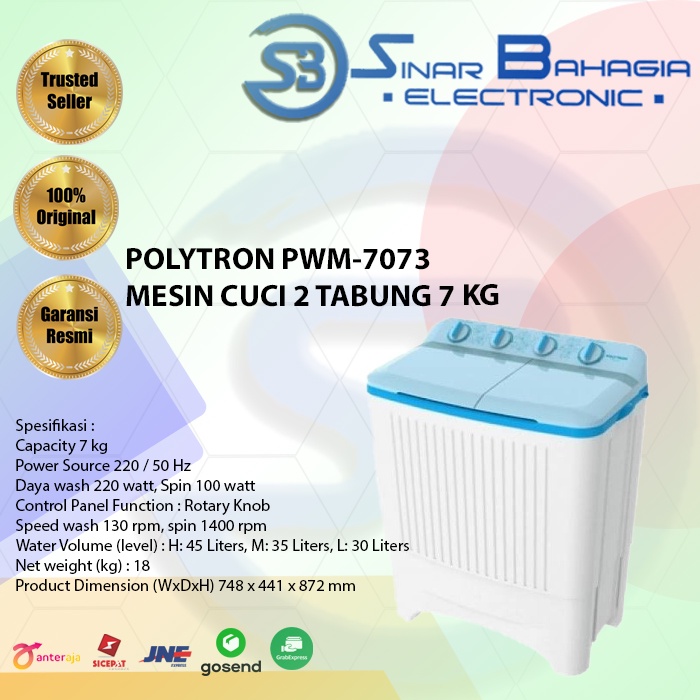 Jual POLYTRON PWM-7073 MESIN CUCI 2 TABUNG 7 KG (NEW) (KHUSUS BANDUNG ...