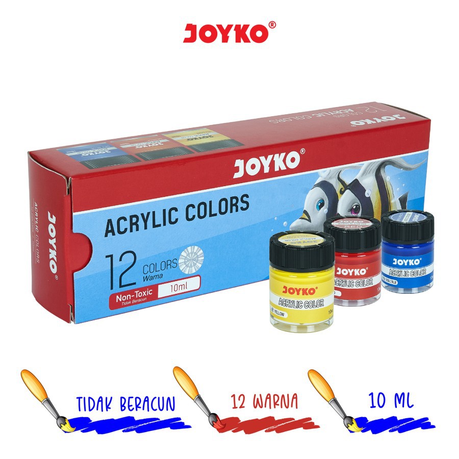 Jual Acrylic Color Cat Akrilik Botol Joyko ACC-10ML-12 Warna Colors ...
