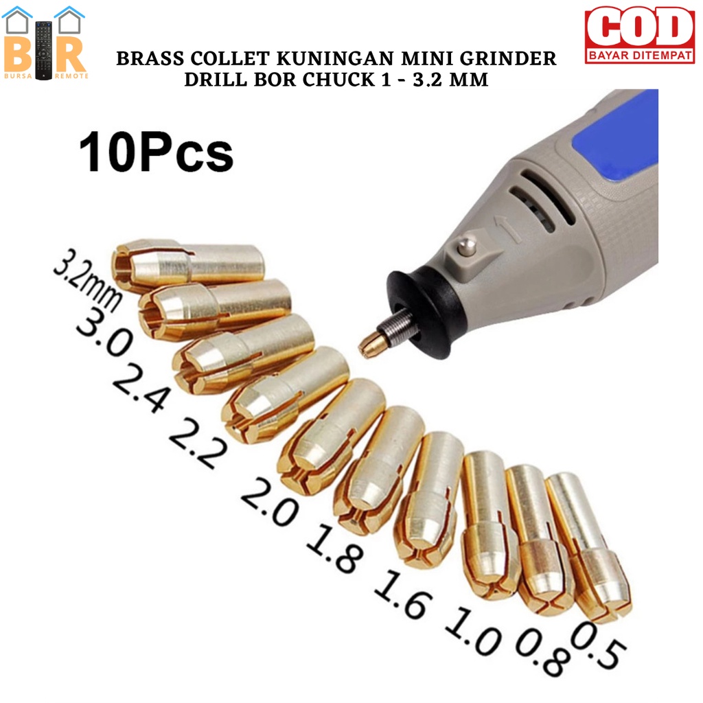 Jual 10pcs 1 - 3,2mm Chuck Mata Bor Mini Grinder Drill Brass Collet ...