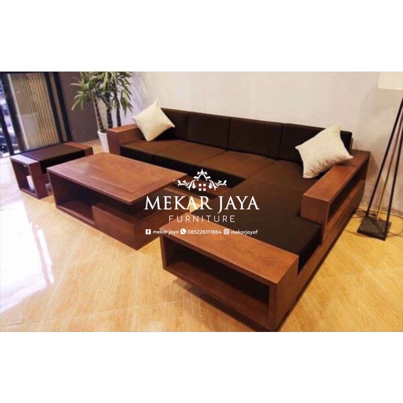 Jual Set Kursi Sofa Sudut Box Minimalis Jati Furniture Jepara | Shopee ...