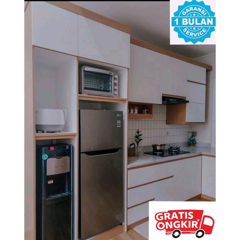 Jual kitchen set lemari dapur custom finishin HPL kabinet atas 1,5m x bawah 2,5m dan box kulkas ...