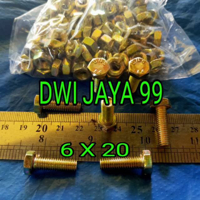 Jual Baut mur kuning 6x20 mm hexagon | Shopee Indonesia