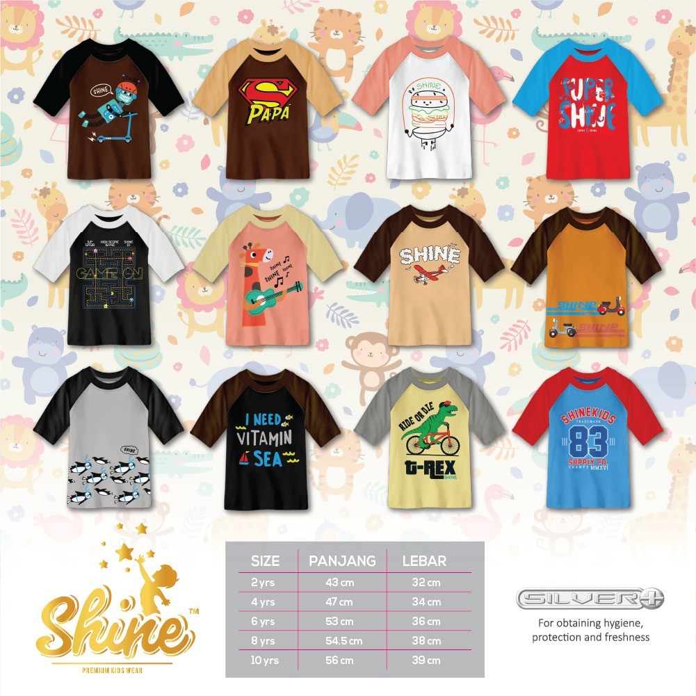 Jual kaos raglan usia 1-8 thn (sisa motif : super papa, shine biru ...