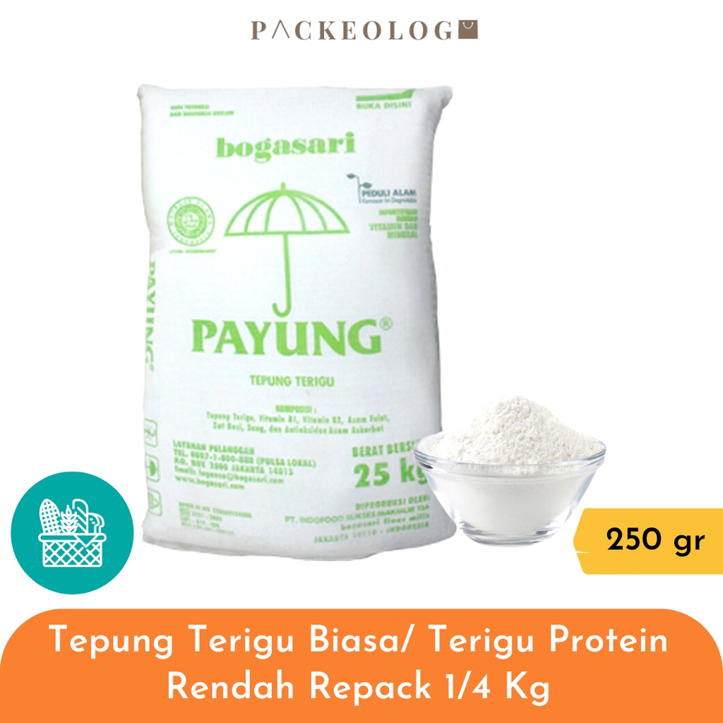 Jual Tepung Terigu Biasa Protein Rendah Cap Payung 250gr Repack ...