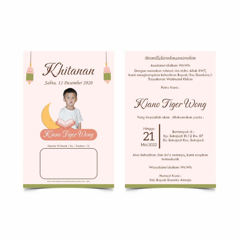 Jual Undangan Khitan Sunat Rasul Selembar Bilak Balik khitanan | Shopee ...