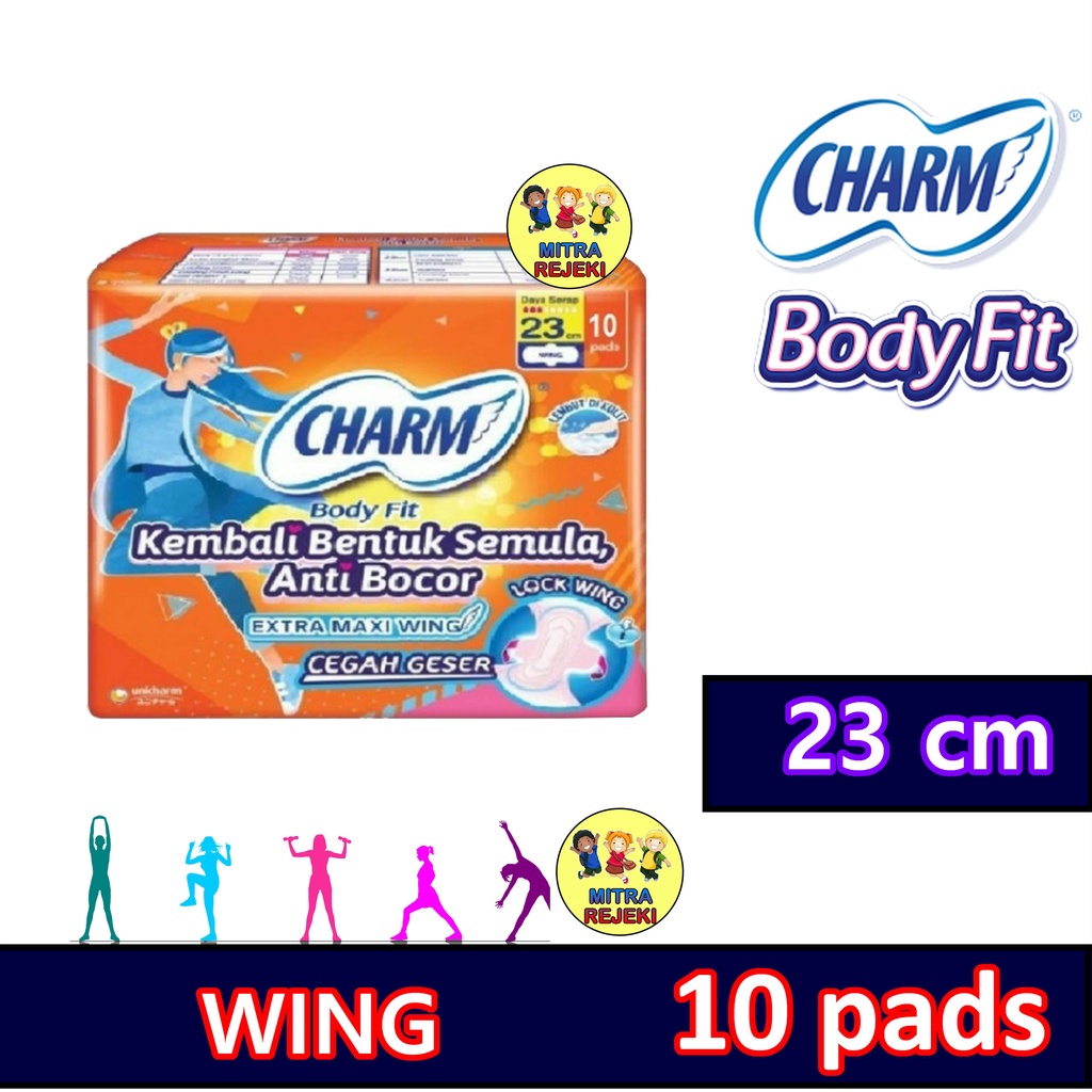 Jual CHARM BODY FIT EXTRA MAXI WINGS 23CM ISI 10 PADS PEMBALUT WANITA ...
