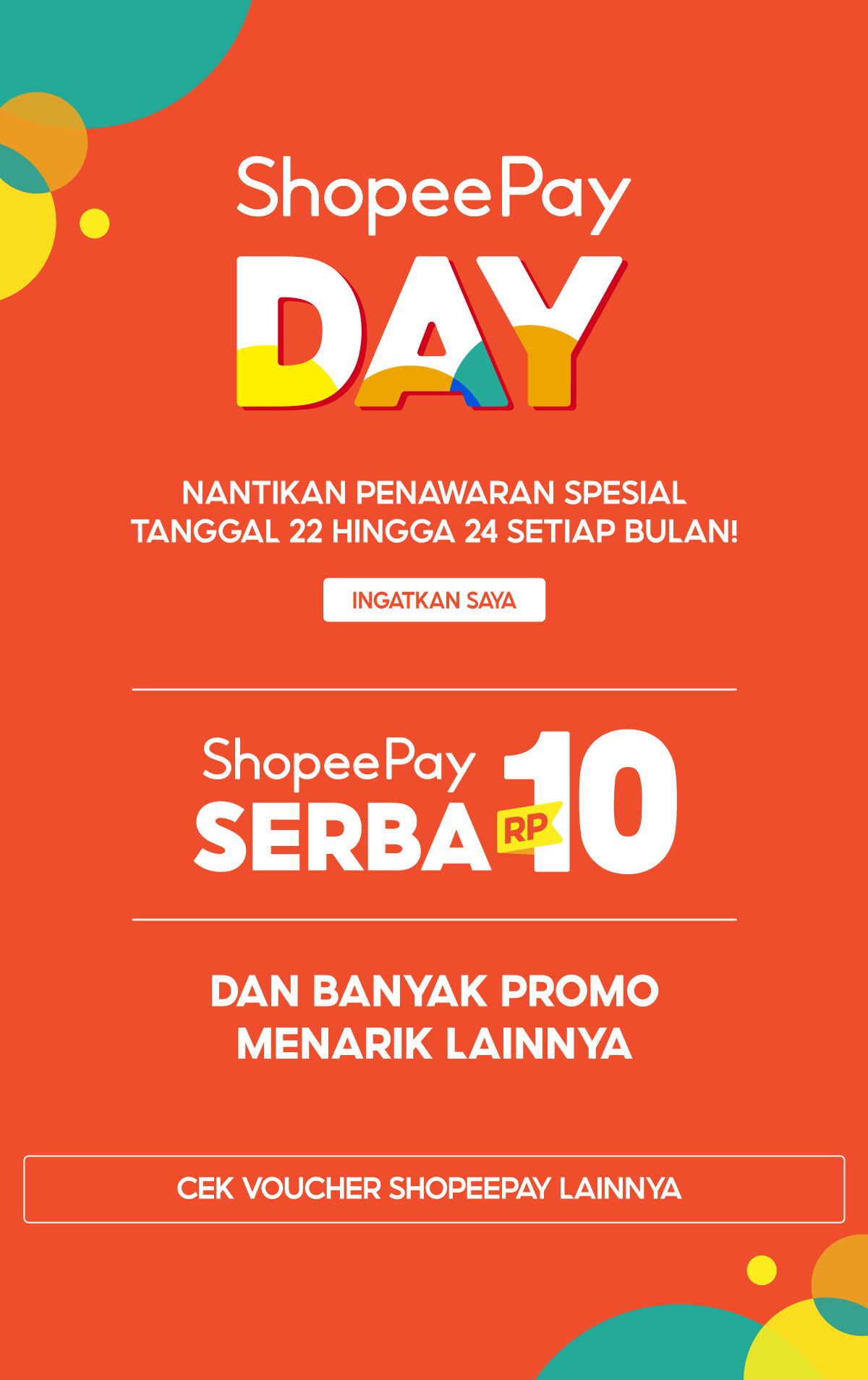 ShopeePay Day | ShopeePay Serba RP10, Flash Sale RP1, & ShopeeFood Diskon 100%