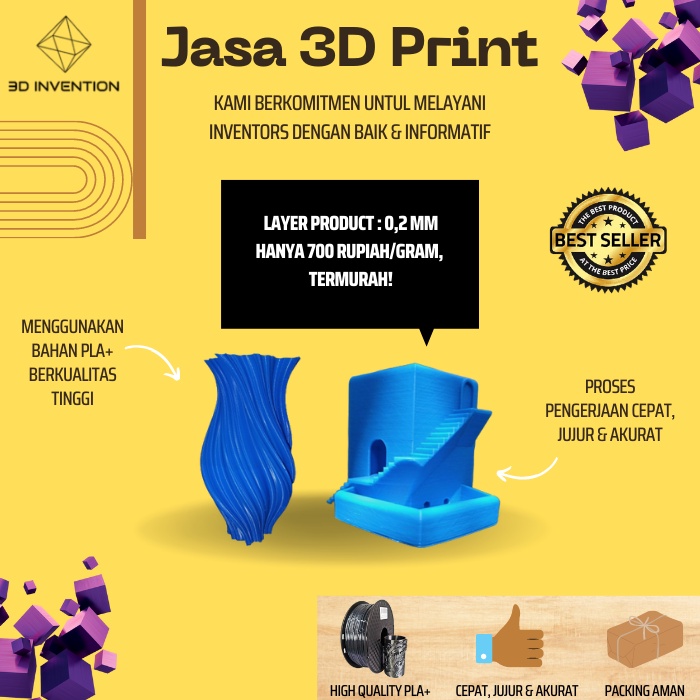 Jual Jasa Print 3D / Cetak 3 Dimensi / 3D Printing 0,2 mm bahan PLA+ ...