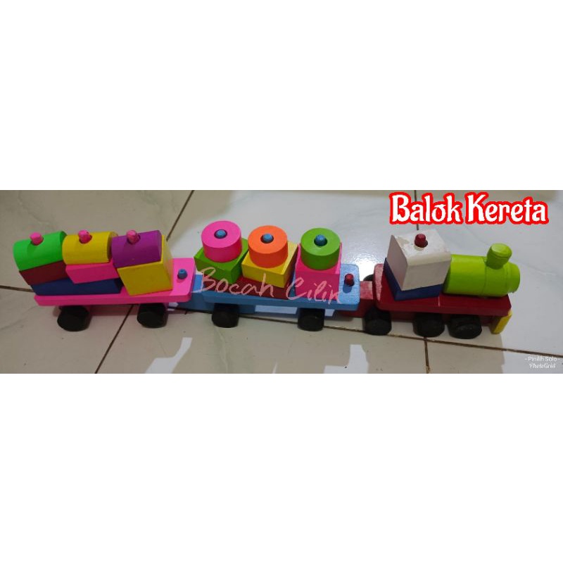 Jual alat peraga edukatif balok kayu kereta kotak pas menara donat ...