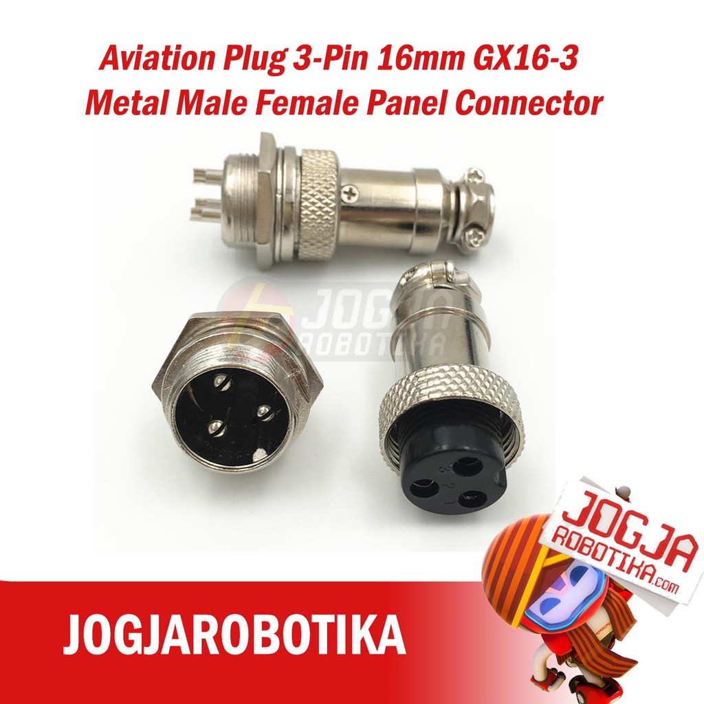 Jual Aviation Plug 3-Pin 16mm GX16-3 Metal Male Female Panel Connector ...
