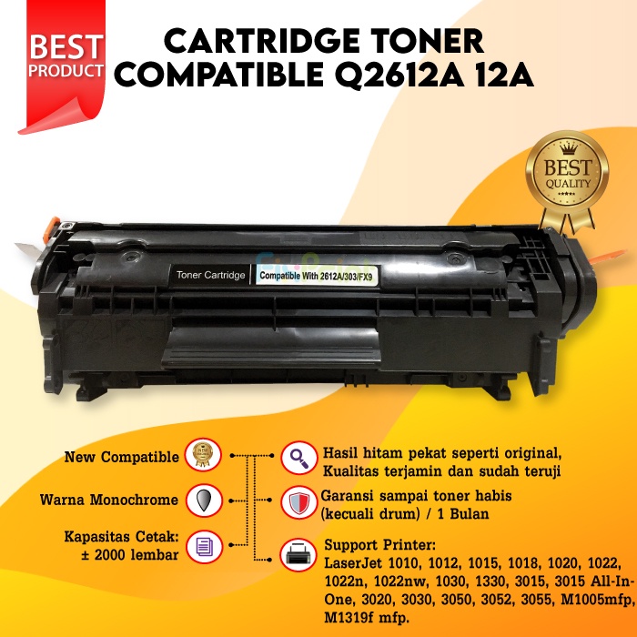 Jual Cartridge Toner Compatible Q2612A 12A HP LaserJet 1010 1020 1015 ...