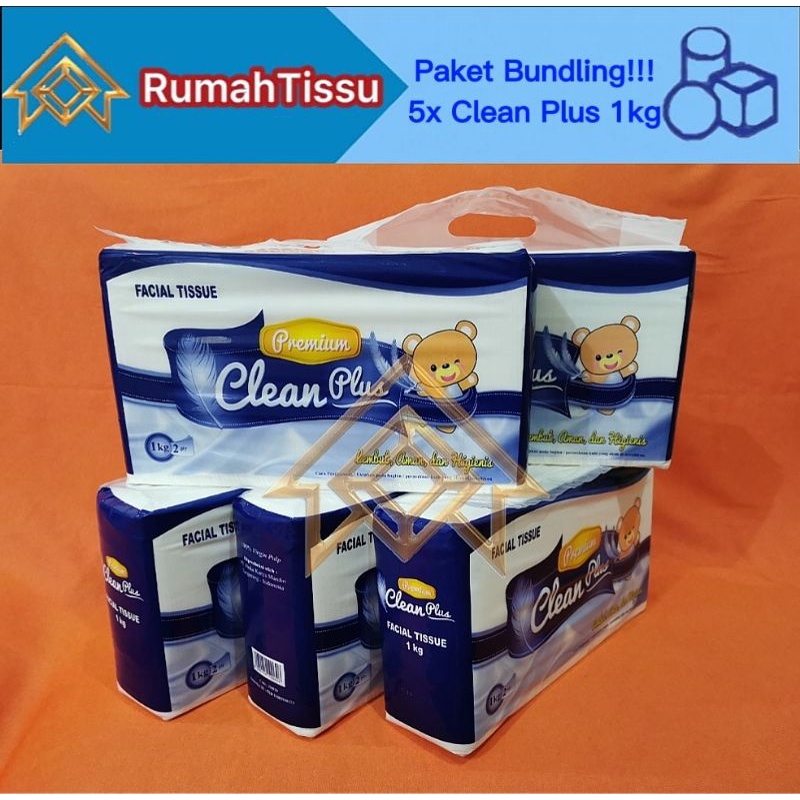 Jual [Paket Bundling 5 Pack] Tisu Tissue Clean Plus Facial Tissue 1 Kg ...