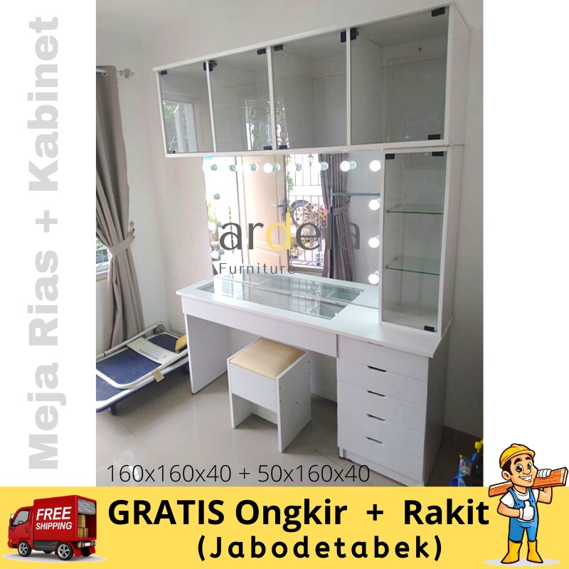 Jual Meja Rias Vanity Mirror Dengan Kabinet Kaca Ukuran Besar Paket ...