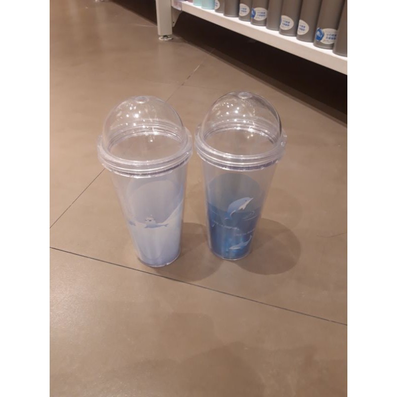 Jual TUMBLER|Miniso Dolphin Double Wall Cup With Straw 350mL | Shopee ...